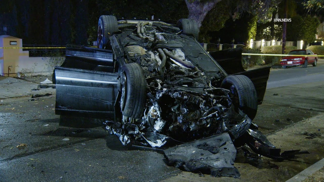 Lamborghini Involved in CHP Pursuit Crashes Into Tree in Tarzana - YouTube