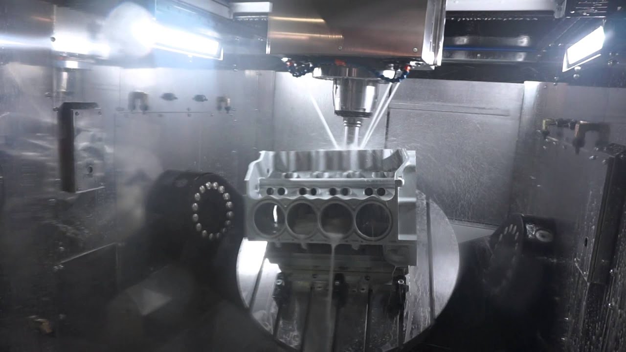 MCG-5X machining V8 engine - YouTube