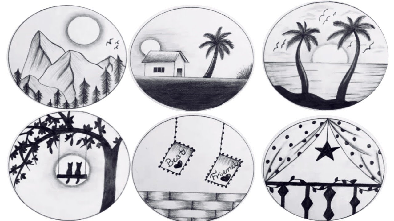 Easy circle scenery drawing || Circle drawing for beginners || Pencil ...