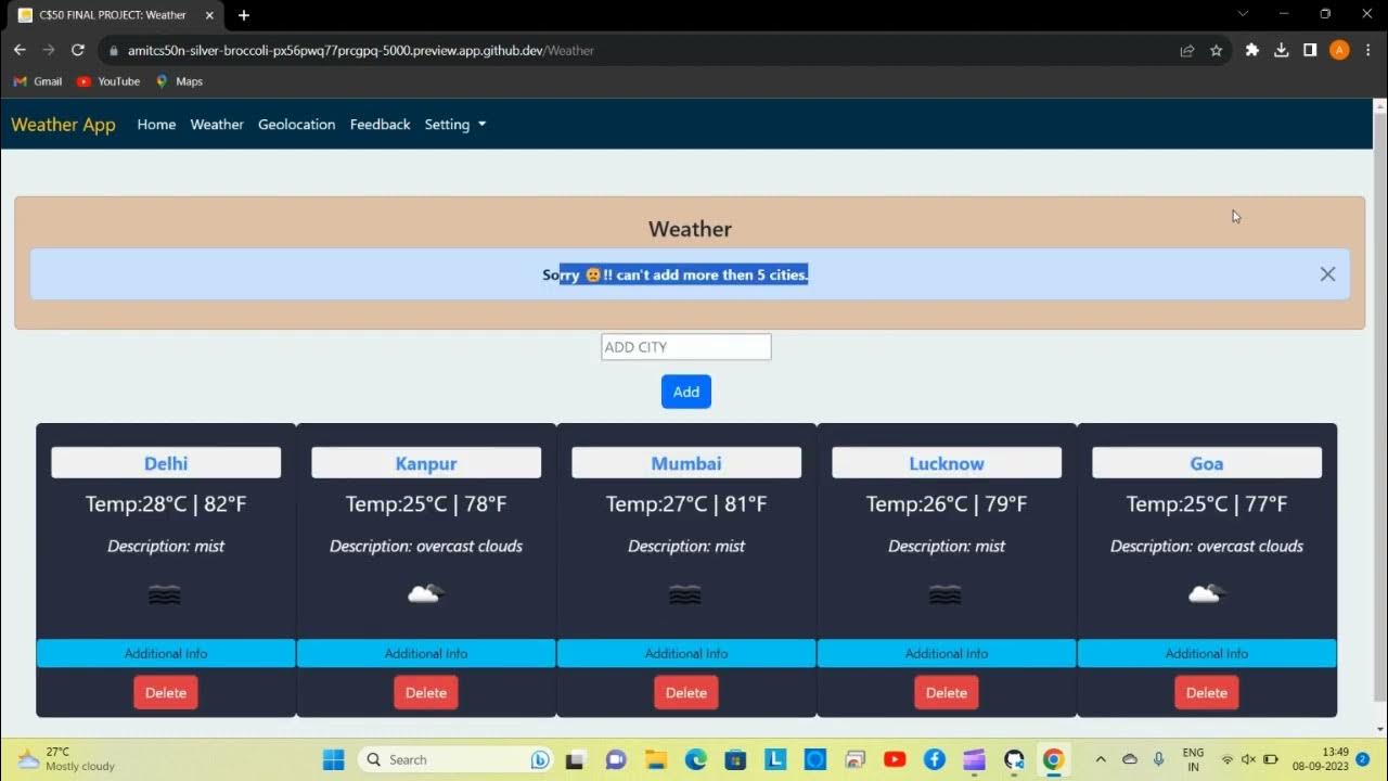 cs50 Final project: Weather app - YouTube