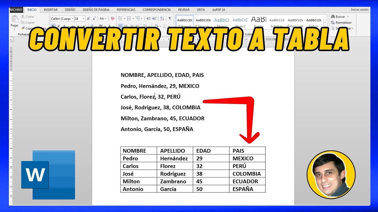 CONVERTIR TEXTO a TABLA en WORD - YouTube