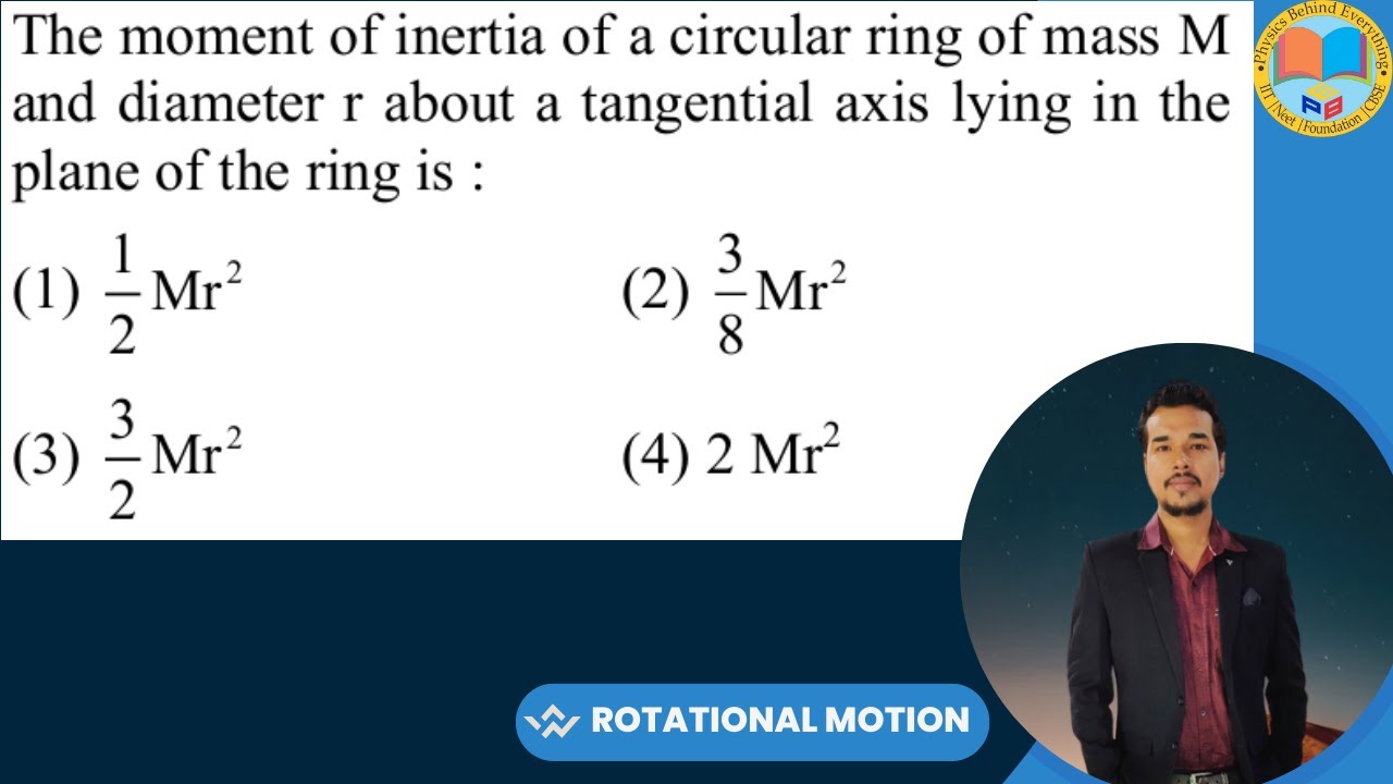 The moment of inertia of a circular ring of mass M and diameter r about ...