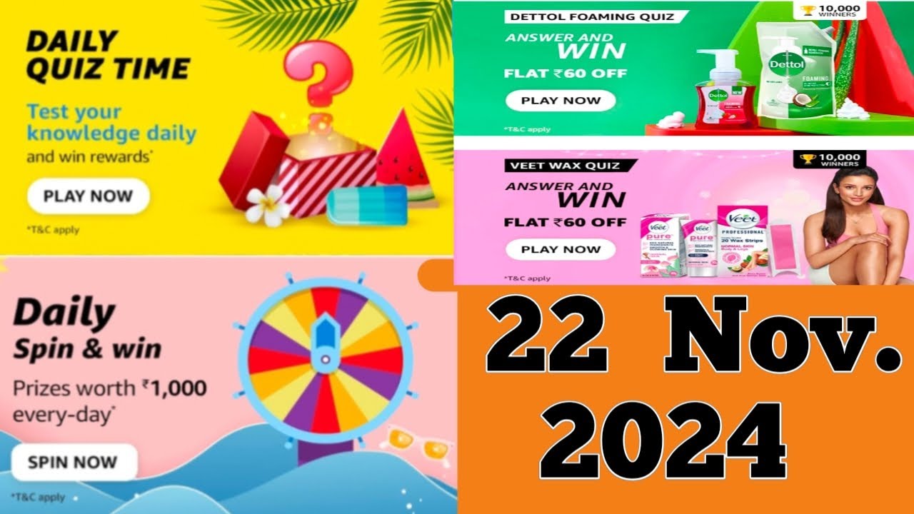 Amazon Daily Quiz Time Answers Today || Amazon Daily Quiz Today 22 ...