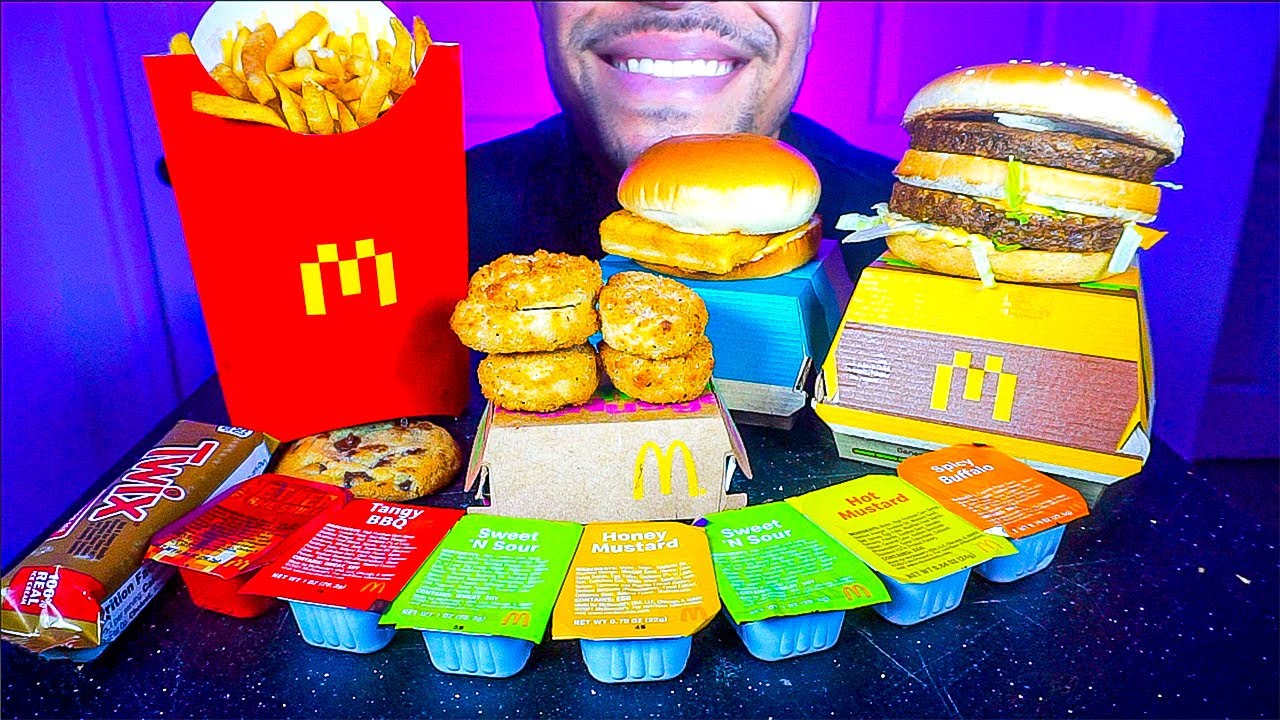 ASMR MCDONALD'S MUKBANG BIG MAC CHICKEN NUGGETS FRIES TWIX ICE CREAM ...