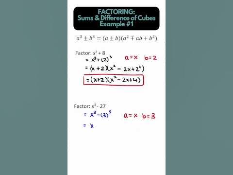Factoring - Sum and Difference of Cubes (Example 1) #maths #algebra # ...