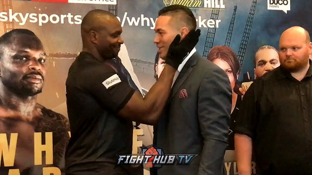 DILLIAN WHYTE TAPS JOSEPH PARKER ON THE FACE AFTER INTENSE FACE OFF IN ...