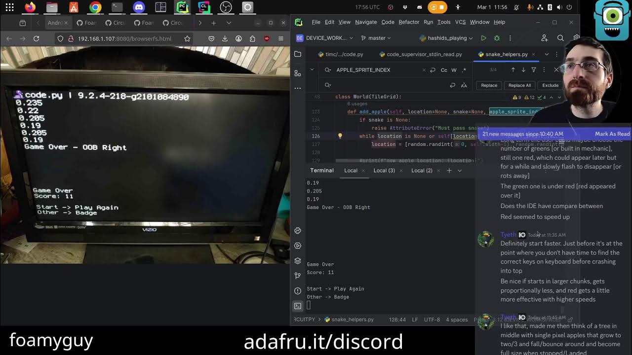 CircuitPython - Snake Game on the TV Running on Metro RP2350 - YouTube