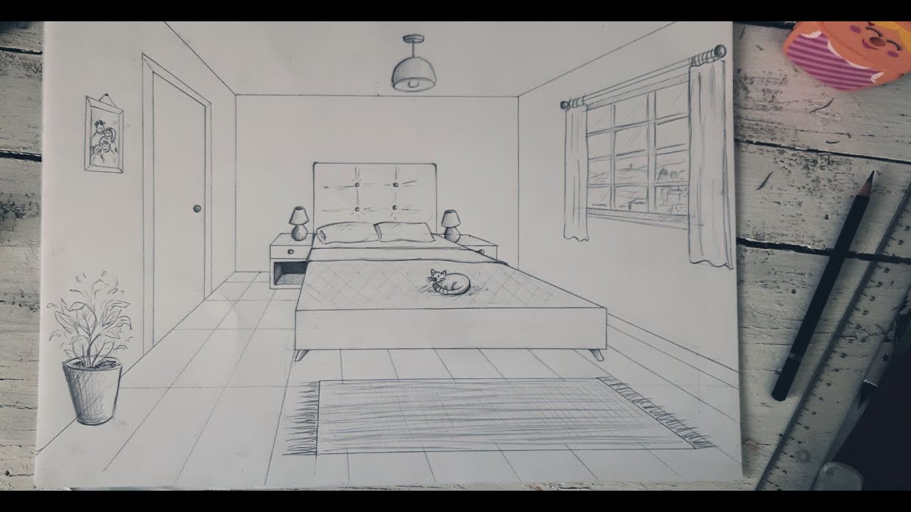 1 Point Perspective - How to draw the Interior of a Room - YouTube