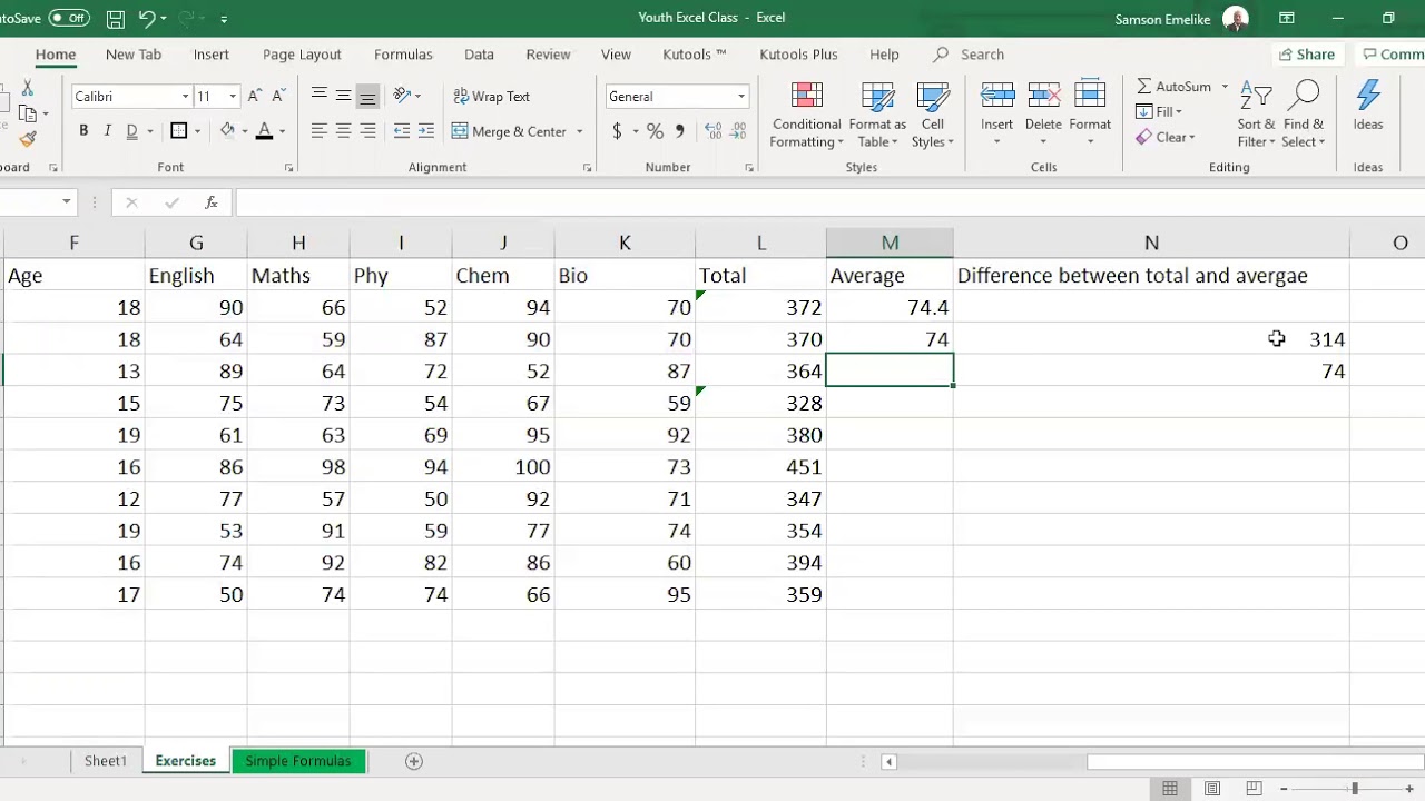 Youth Excel Class: Review of Exerses - YouTube