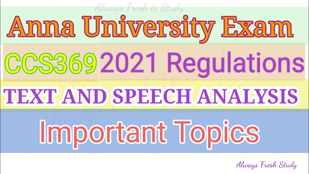 CCS369 Text and Speech Analysis Important Topics|Anna University Exam ...