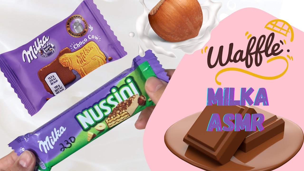 Very yummy satisfying sounds of milka waffle with nut and cake #shorts ...