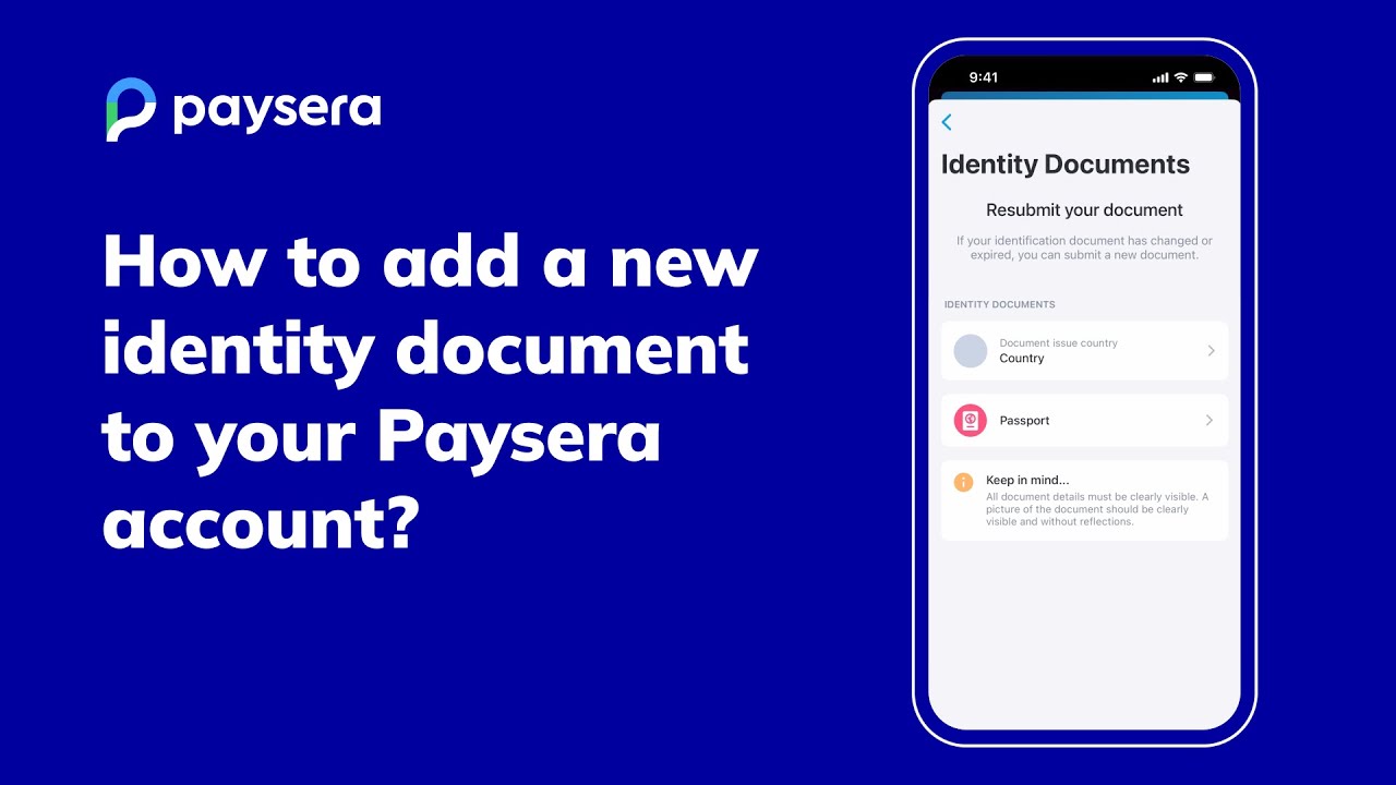 How to add a new identity document to your Paysera account? - YouTube