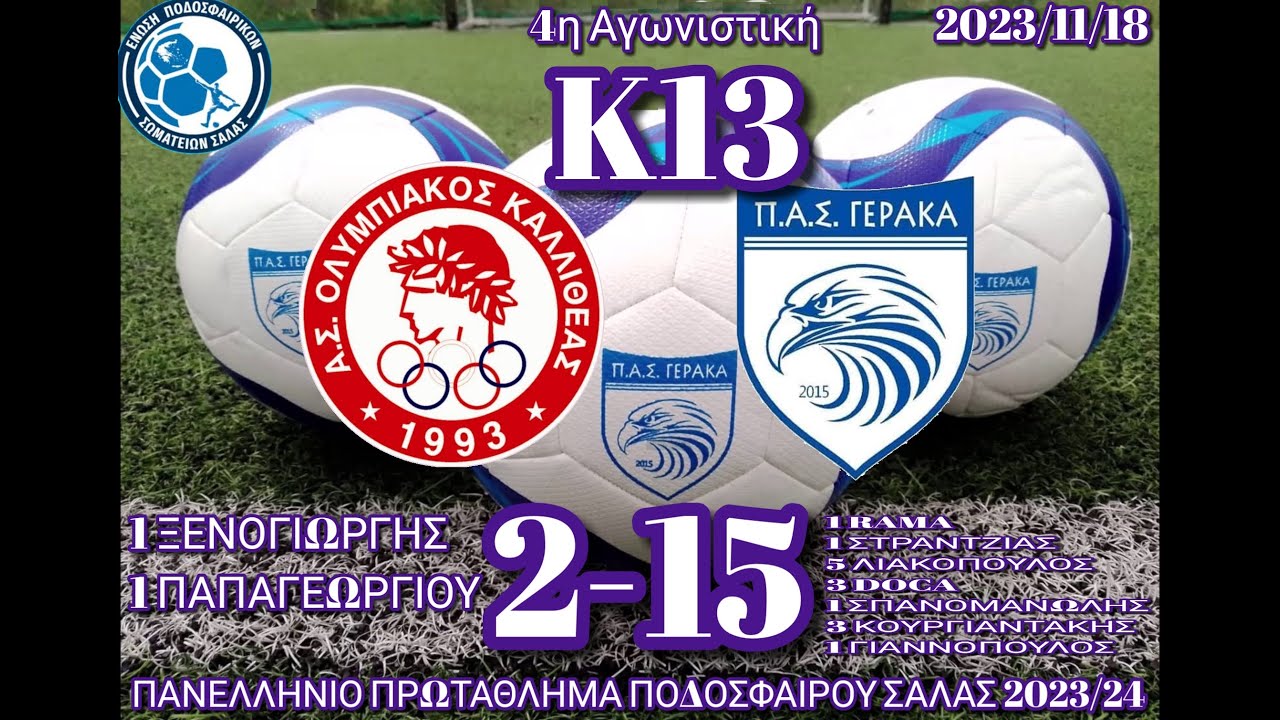 2023-11-18 ΠΡΩΤΑΘΛΗΜΑ ΣΑΛΑΣ (Κ13) ΟΛΥΜΠΙΑΚΟΣ ΚΑΛΛΙΘΕΑΣ - ΠΑΣ ΓΕΡΑΚΑ ...