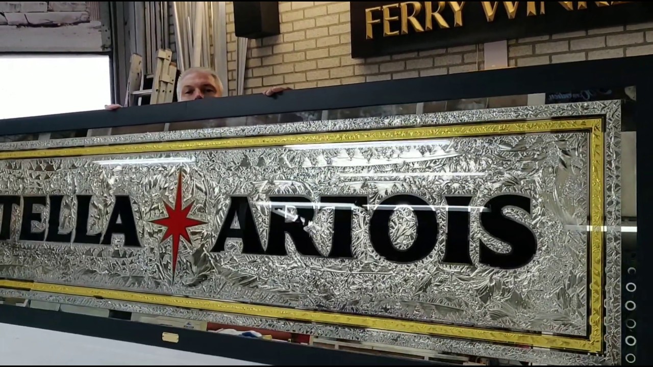 Handmade bespoke glue chipped glass sign, chemically silvered and ...