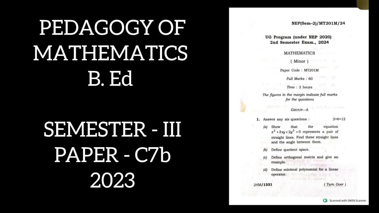 Pedagogy Of Mathematics B Ed 3rd Semester Paper C7b 2023 Tripura University Question Paper
