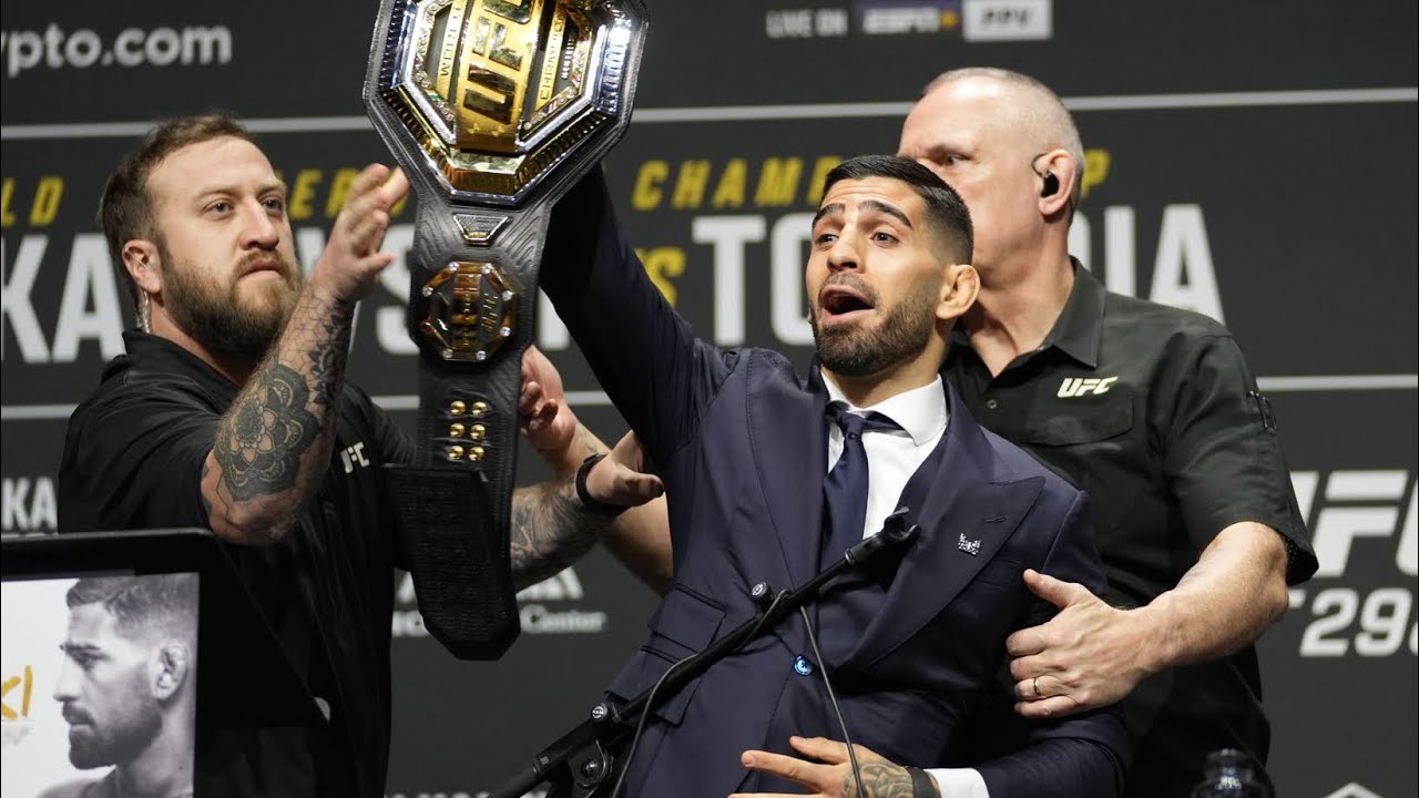 Ilia Topuria Grabs Volkanovski's Belt | UFC 298 Press Conference - YouTube