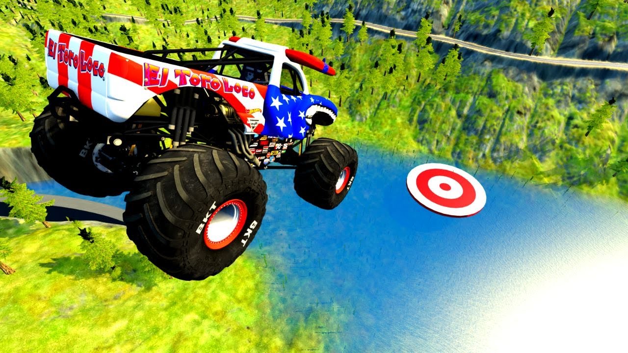 Monster Trucks Vs Mega Ramp Mud Battle #2 - Beamng drive - YouTube