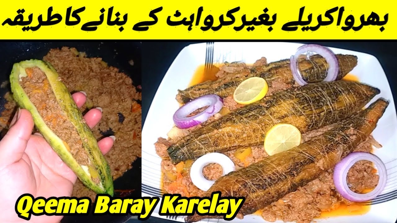 Stuffed Keema Karela Recipe - Bharwa Karela Recipe - Mutton Keema ...