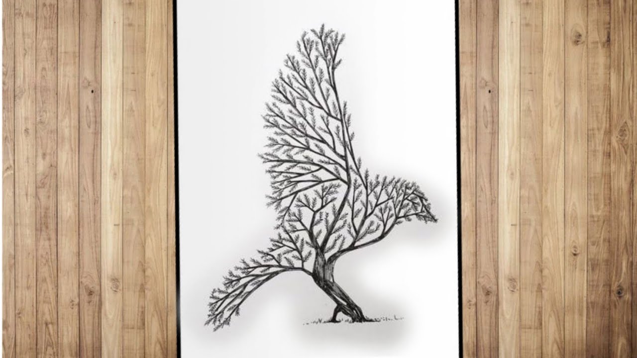 How To Draw Tree shape like a bird | scenery drawing for beginners ...