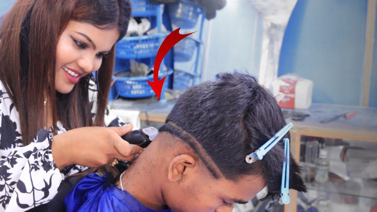 Unique & Creative HairStyle Done By Beautiful Indian Lady Barber - YouTube