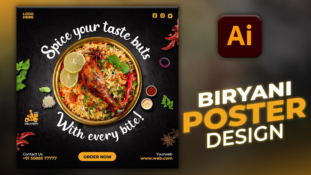 Illustrator CC Tutorial | Graphic Design | Biryani 🥘 Poster Design.🔥🔥 ...