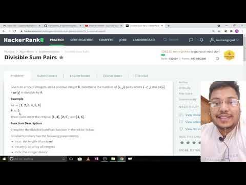 Divisible Sum Pairs - HackerRank (Problem Understanding and Code) - YouTube