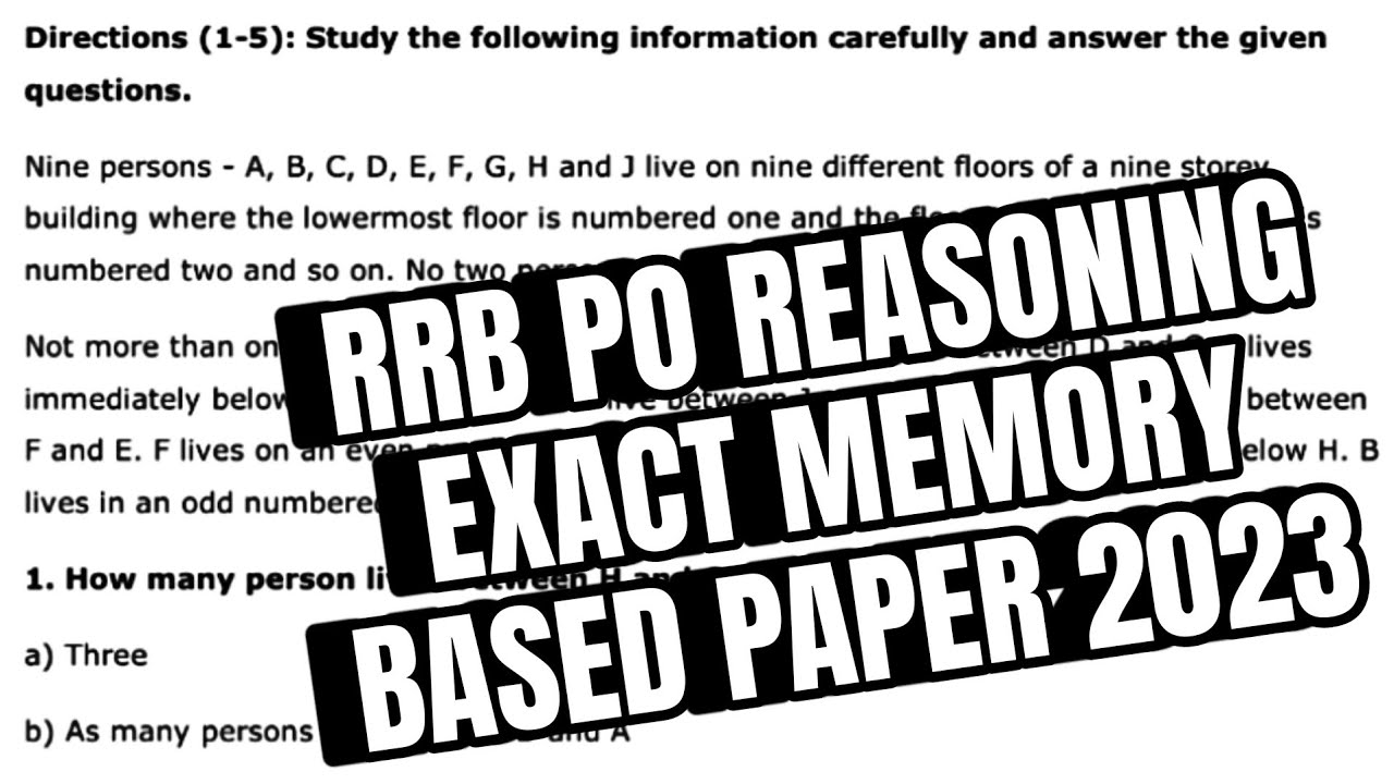 RRB PO Memory Based Paper 2023 | RRB PO Reasoning Exact Paper | 5th ...