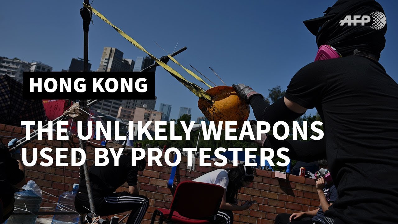 Hong Kong: the unlikely weapons used by protesters | AFP - YouTube