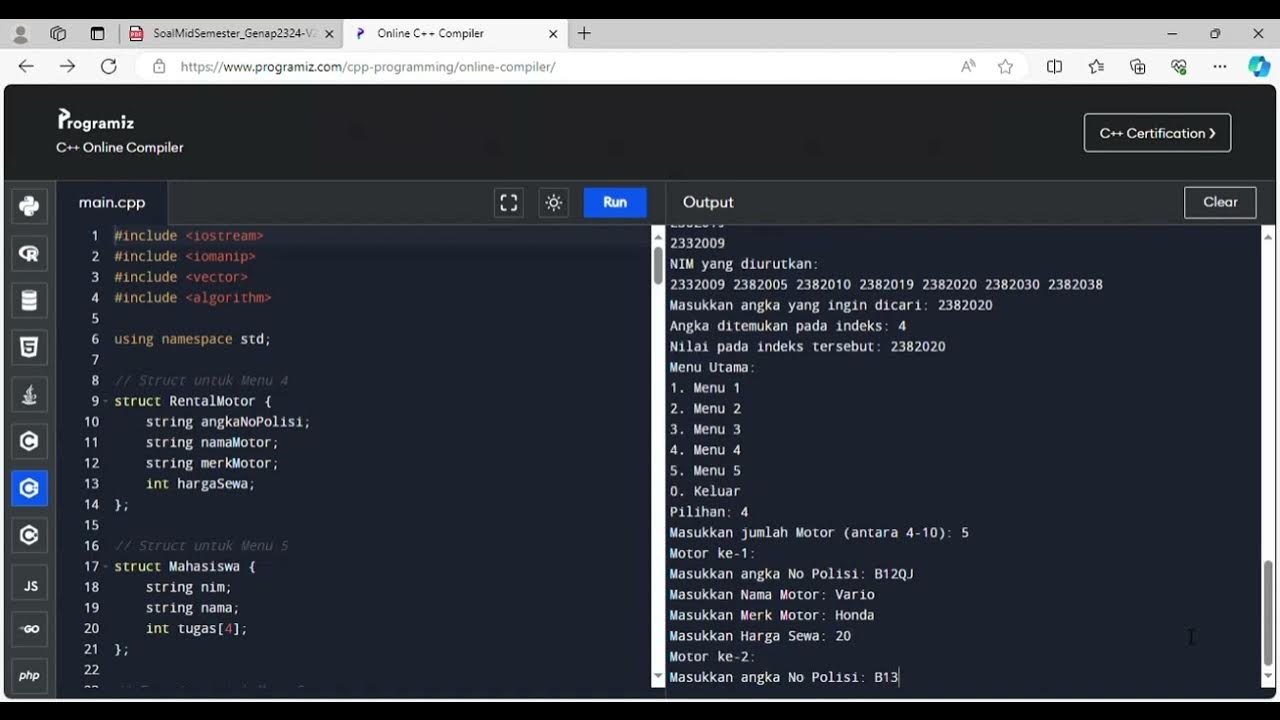 MID semester Genap Algoritma Pemrograman II Kelista Abygail Sabatyas Zakaria. - YouTube