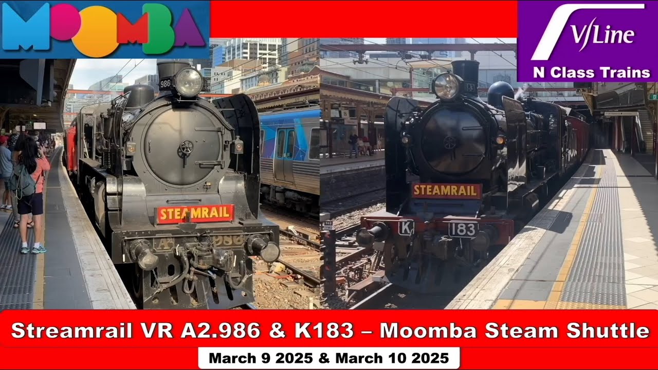 Steamrail VR A2.986 & K183 - Moomba Steam Shuttle - YouTube