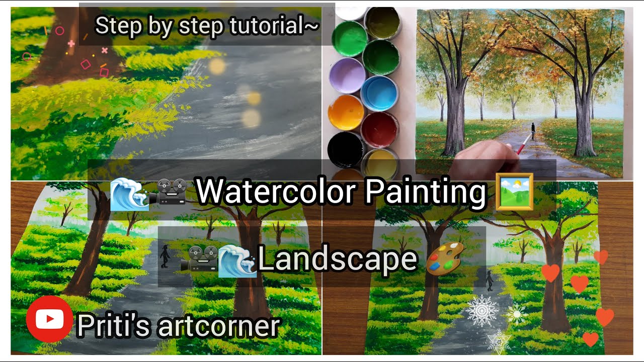 🎨Landscape Acrylic Painting🖼 + Step By Step Tutorial🎨💕| Priti Verma ...