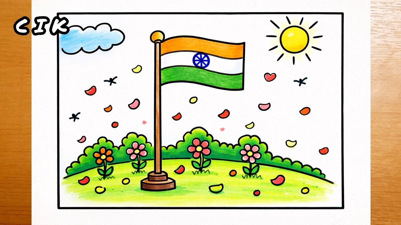 Republic Day Drawing | Indian Flag Drawing for Kids | 26 January Flag ...