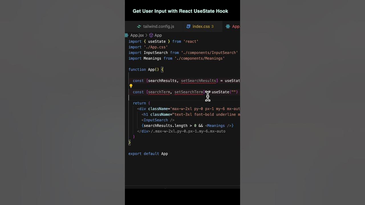 How To Get User Input Using React Usestate Hook Webdevelopment Reactjs Youtube