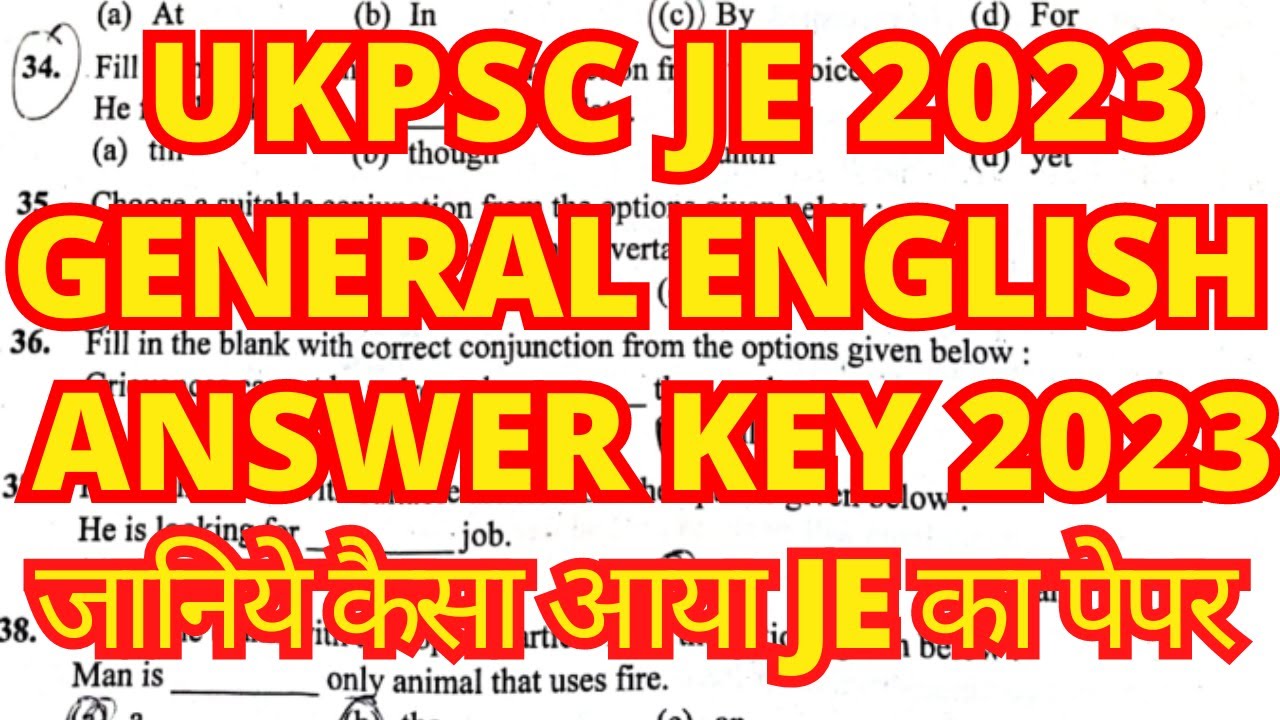 UKPSC JE English Paper Answer Key|23 December 2023|कितनी जायेगी मेरिट ...
