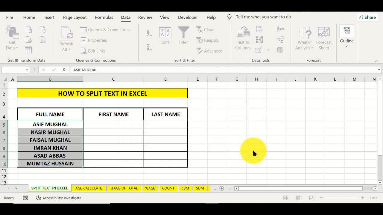 HOW TO SPLIT TEXT IN EXCEL YouTube HOW TO SPLIT TEXT IN EXCEL YouTube