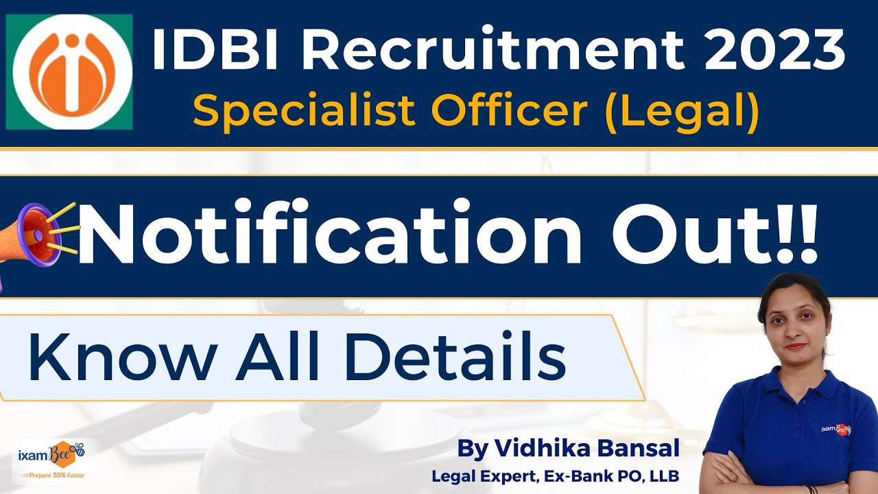 IDBI Recruitment 2023 | IDBI Specialist Officer Legal | IDBI SO Legal Notification Out | Vidhika ...