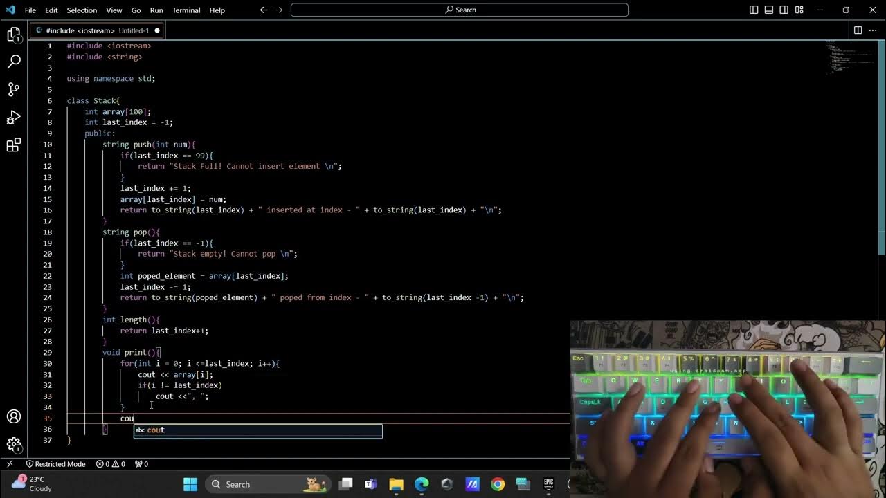 Asmr Coding C Program To Implement A Stack Using Class Coding Asmr Cpp Youtube