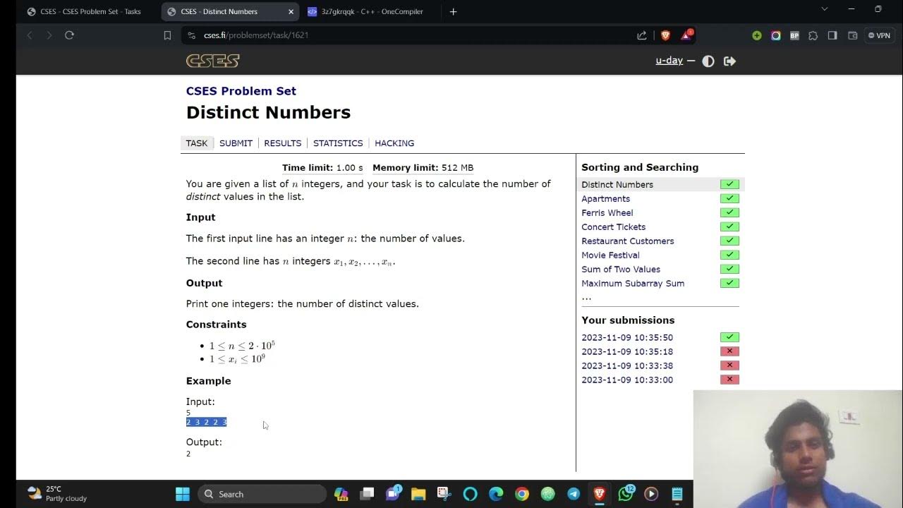 1 Distinct Numbers Cses Set Youtube