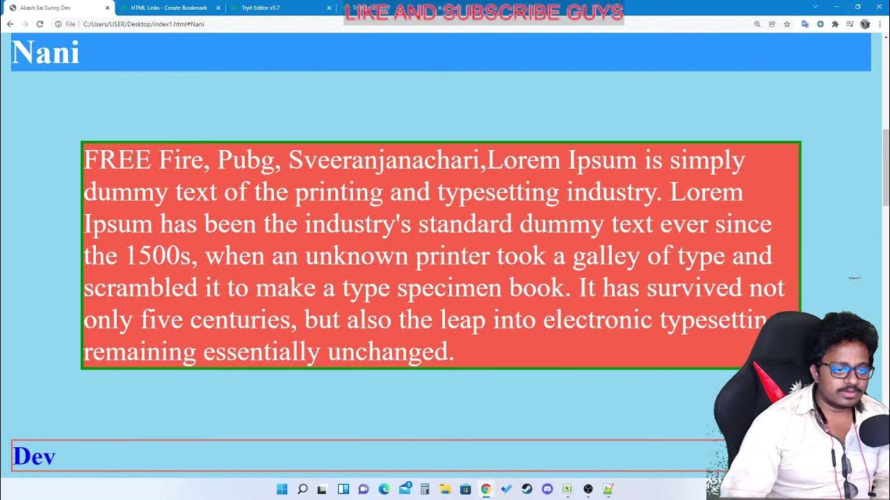 Web Designing w3schools explanation HTML Link Bookmarks #part6 telugu LIVE - YouTube