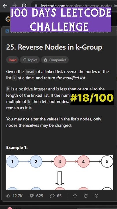 Day 18100 Leetcode Challenge 馃殌 25 Reverse Nodes In K Group Coding Leetcodechallenge Youtube