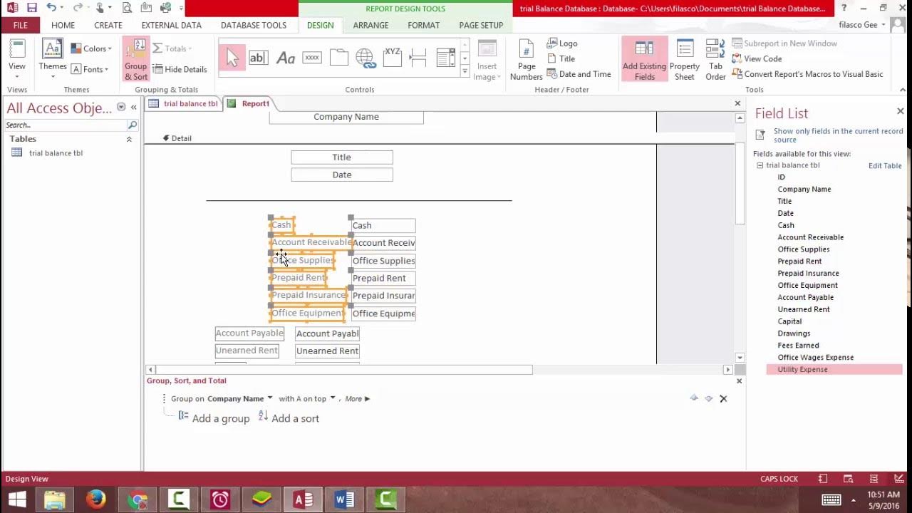 Trial Balance designing and formating database with MS Access - YouTube