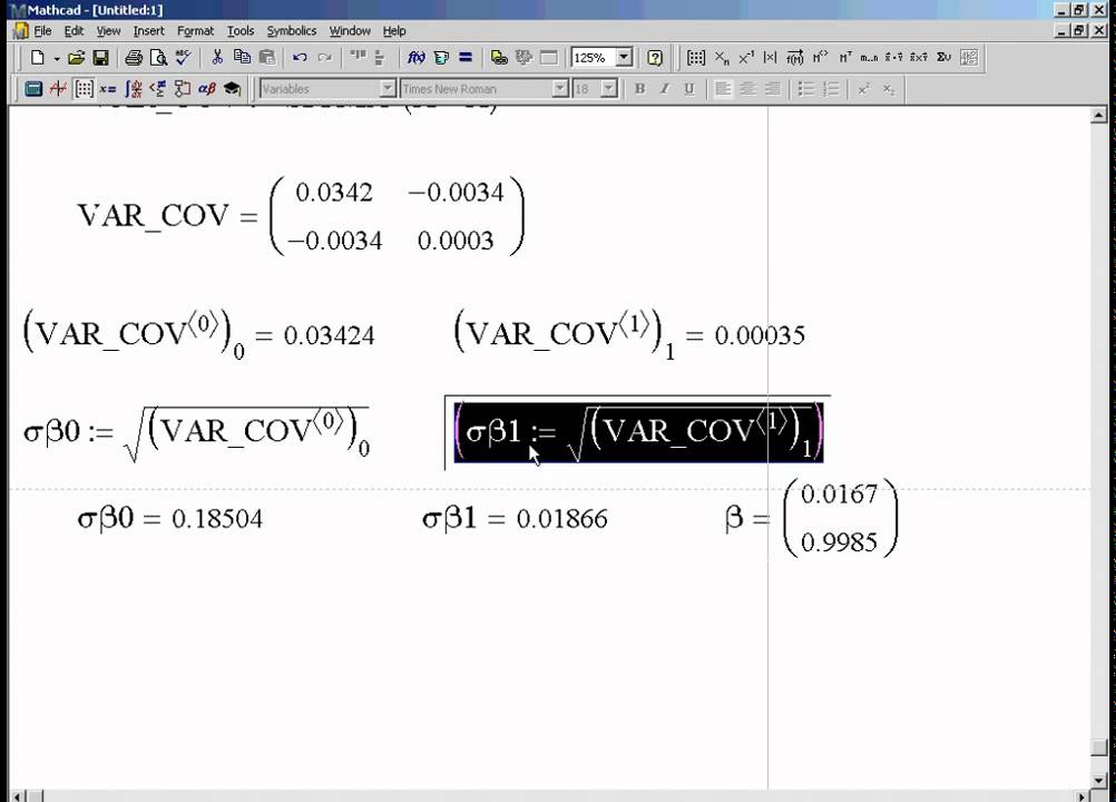 Mathcad. Calculo estimadores MCO, explicación con matrices, 3 de 4 ...