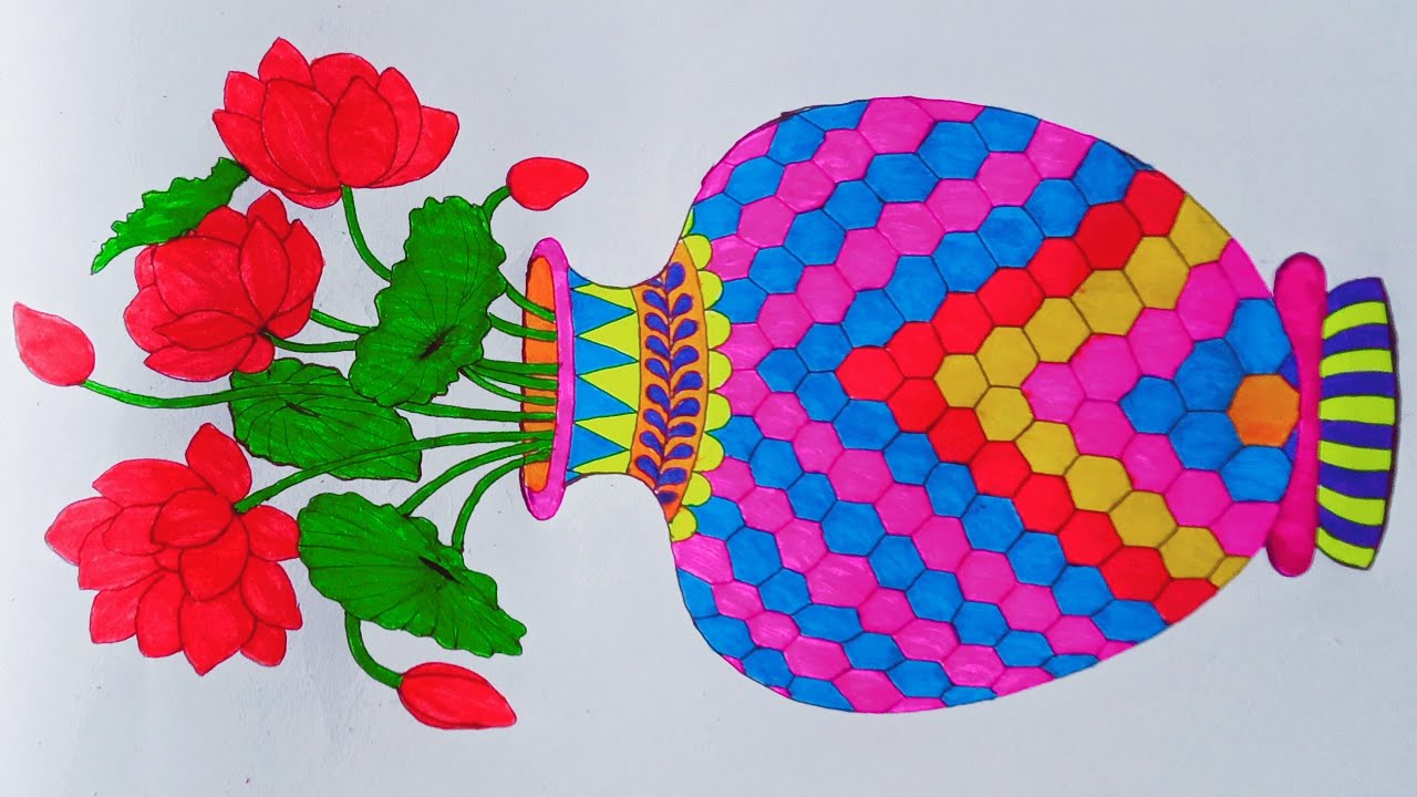 Easy trick Lotus flower | fuldani drawing | pot making |How to draw ...