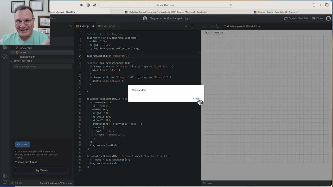 How to Add and Remove Nodes and Connectors in JavaScript Diagram - YouTube