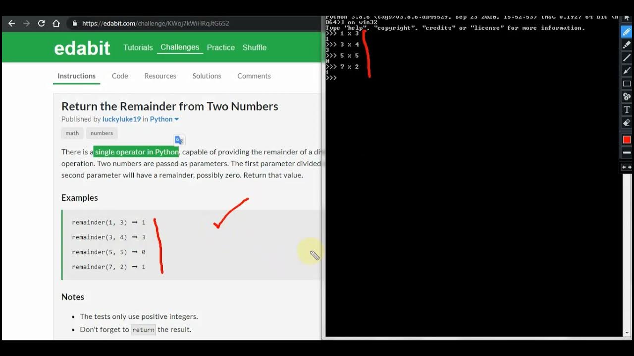Return The Remainder from Two Numbers | Python | Edabit | Challange Beginners - YouTube