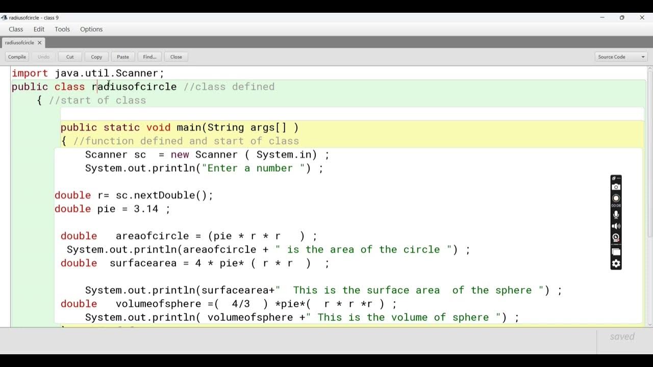 AREA OF CIRCLE PROGRAM IN JAVA || BASICS OF JAVA - YouTube