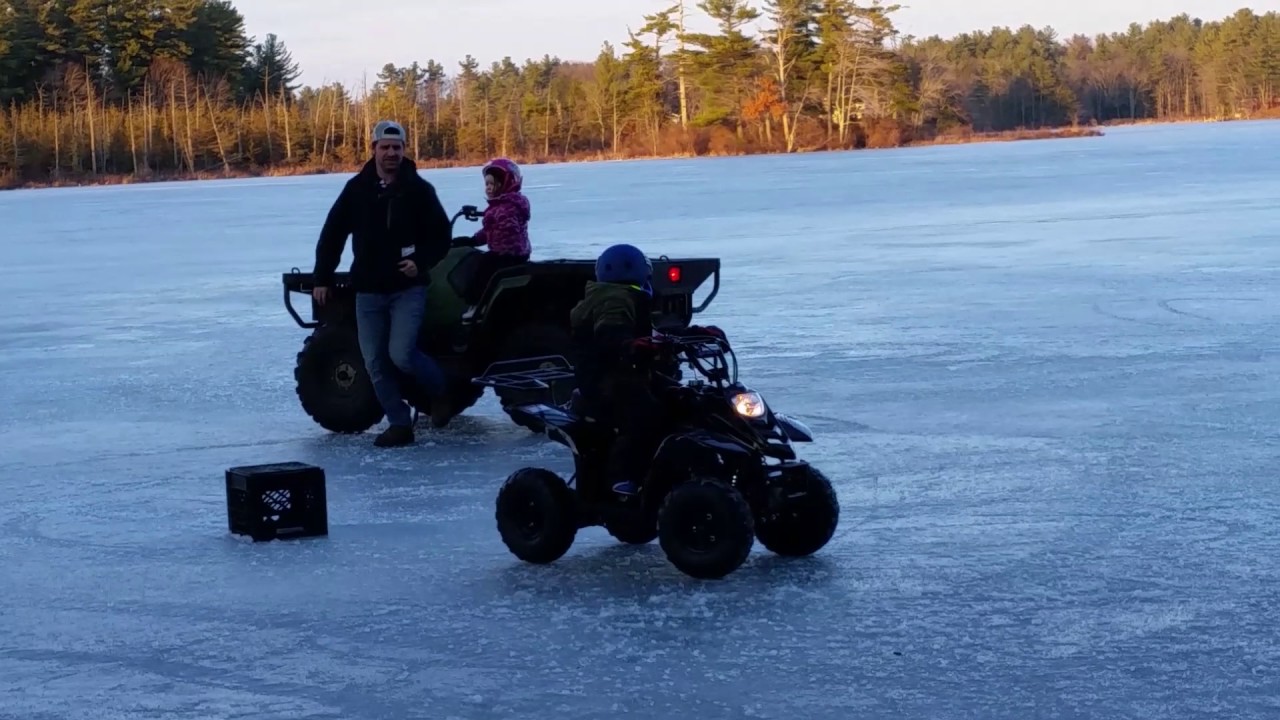 Kids ice skating Dirtbike and quads on ice - YouTube