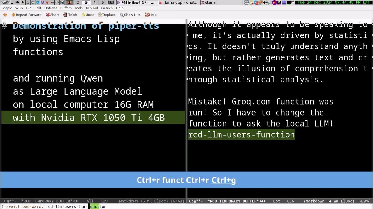 LLM Qwen Demonstration within GNU Emacs, free software, Apache 2.0. - YouTube
