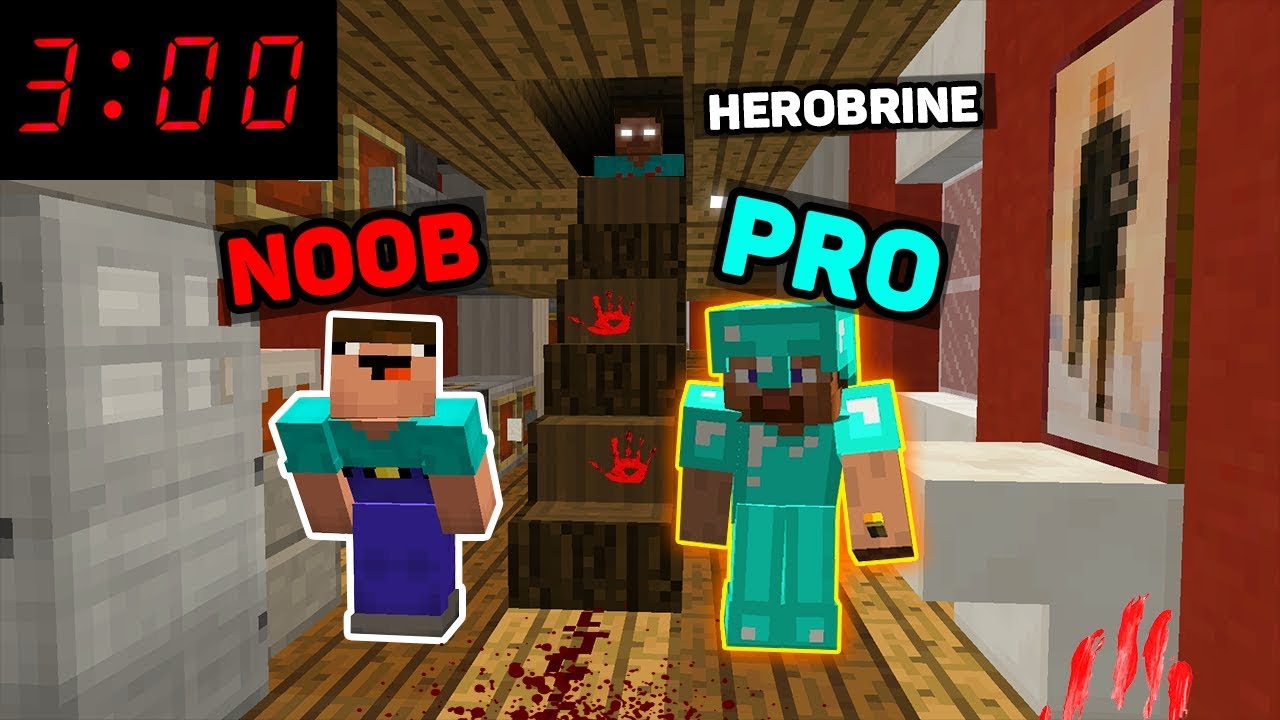 Minecraft - NOOB vs PRO vs HEROBRINE - DON'T GO AT 3:00 AM THE ATTIC ...