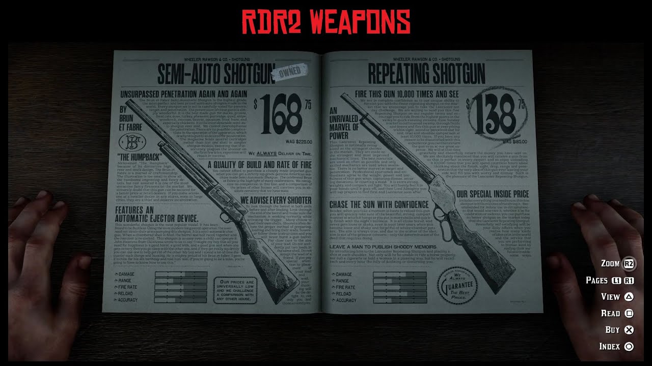 RDR2 100% Walkthrough. Weapons Compendium - YouTube